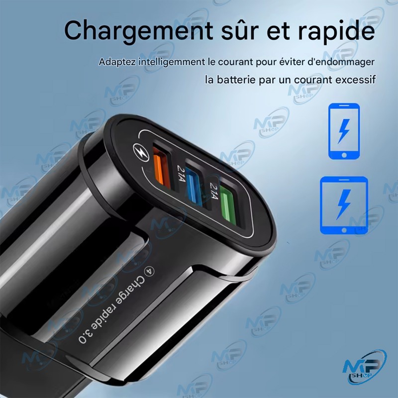 Chargeur ANDROID Rapide à 3 USB